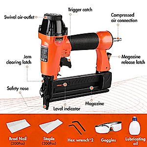 ValueMax 18 Gauge Pneumatic Brad Nailer, 2-in-1 Nail Gun Staple Gun with 1-5/8 inch Staples, 2-5/8 inch Brad Nails, Carrying Case and Safety Glasses, Ideal for Upholstery and Home Improvement