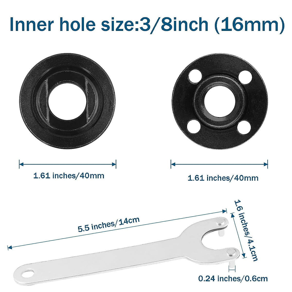 BokWin 7Pcs Angle Grinder Spanner Wrench Flange Nut 5/8 Inch Inner Outer Flange Lock Nut Compatible with Dewalt Milwaukee Makita 193465-4 Bosch Black & Decker Ryobi 4.5" 5" 5/8-11