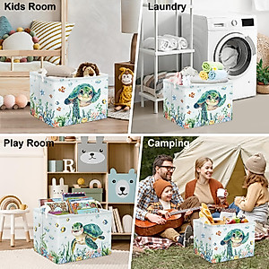 Clastyle 36L Fish Sea Turtle Baby Basket Ocean Coral Seaweed Starfish Toy Book Shelf Basket Waterproof Pool Toy Beach Towel Storage Bin Large Rectangle Collapsible Dirty Clothes Basket