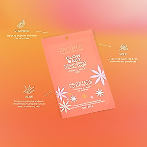Pacifica Beauty, Glow Baby Brightening Face Mask, Sheet Mask, Skincare, Vitamin C, Aloe, Kelp, Brightening, Glowing Skin, Dullness, Fine Lines, Dark Spots, Dry Skin, Vegan & Cruelty Free
