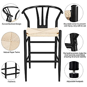 Yaheetech 26'' Weave Counter Stools Set of 4 Barstool Mid-Century Modern Metal Bar Stool Counter-Height Stool Slat Backrest Dining Chair, Black