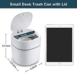 Mini Desk Trash Can with Lid with Trash Bags 180 pcs Press-Top 0.5 Gallon Tiny Countertop Waste Basket Small Table Top Plastic Covered Garbage Bin for Desk Top