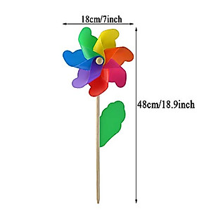 Yolyoo 10pcs Wooden Stick Pinwheels,Windmill Party Pinwheels DIY Pinwheels Set for Kids Toy Garden Lawn Party Decor