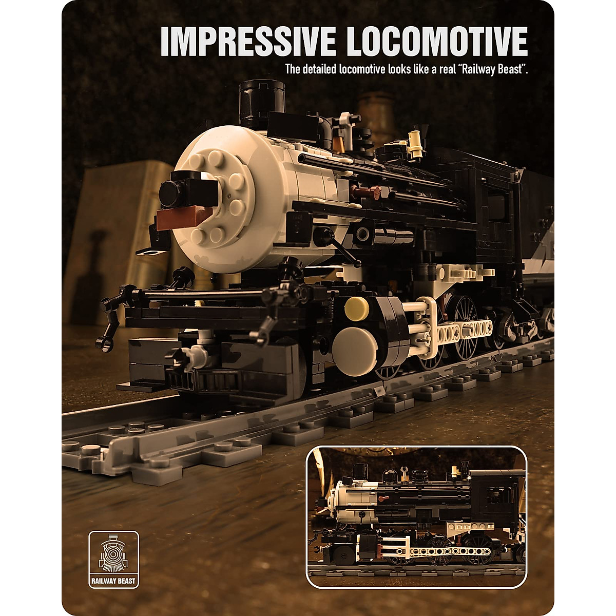 Nifeliz CN5700 Steam Train Building Kit and Engineering Toy, Collectible Steam Locomotive Display Set, 1：38 Scale Model Train Building Kit with Train Tracks, Top Present for Train Lovers (1136 PCS)