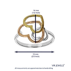 VIR JEWELS Fashion Heart Ring 3 Hearts Trio Color Pink and Rose Gold Plated Sterling Silver Size 9