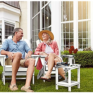 Aoorun Adirondack Square Side Table, 2-Tier Poly Patio end Table, Modern Small Side Table for Patio, Porch-White