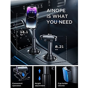 AINOPE Cup Holder Phone Mount Gravity Cup Phone Holder for Car Auto Lock Cupholder Phone Holder for Car Cell Phone Holder Car Cup Holder Compatible with iPhone Samsung Phones