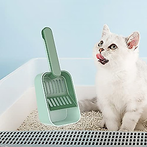 MEREN Cat Litter Scoop with Holder,Plastic Cat Litter Scooper,Deep Shovel,Large Capacity,Cat Scooper for Litter Box with Stand, Great for Scoop Away Cat Litter,Poop Sifting,Durable and Cute(Green).