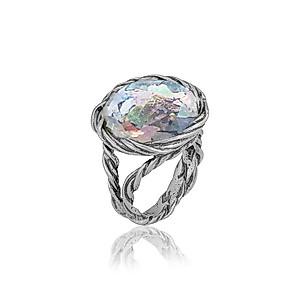 PZ Paz Creations Roman Glass Statement Ring For Women Sterling Silver Organic Design (6)