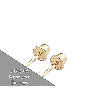 14k Yellow Gold Small Solitaire Made with Genuine Cubic Zirconia Round Stud Earrings (3mm)