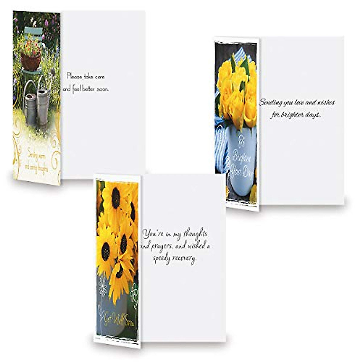 Get Well Florals Greeting Cards Value Pack- Set of 20 (10 designs) Large 5 x 7, Sentiments Inside, Get Well Soon Cards, Get Well Wishes, Envelopes Included