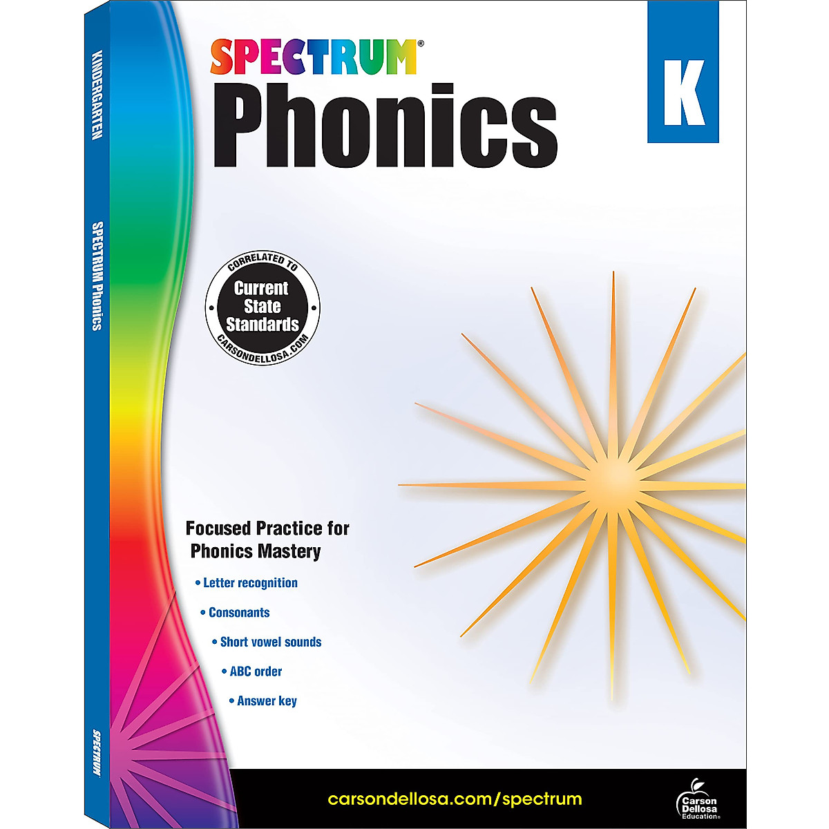 Spectrum Kindergarten Phonics Workbook, Ages 5 to 6, Kindergarten Phonics Workbooks, Letter Recognition, Alphabet Order, Vowel and Consonant Sound Practice - 144 Pages