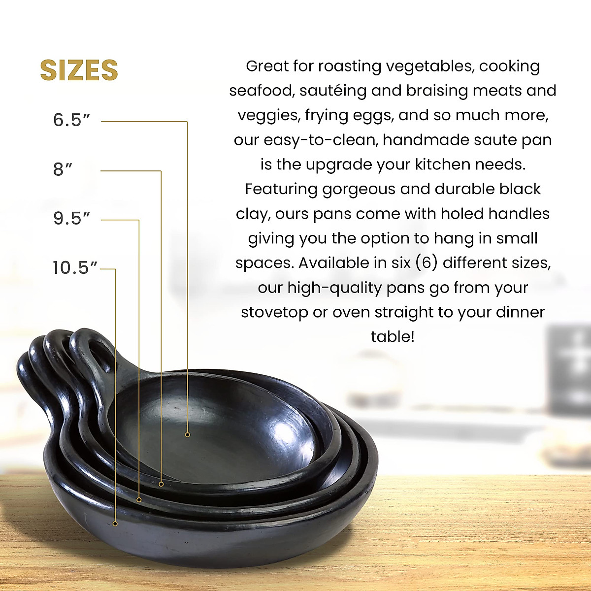 Toque Blanche Authentic Chamba Saute Pan – Gift for Men & Women – Handmade Black Clay Cooking & Serving Pan with Handle – Deep Pan with Lid - Stovetop & Oven Safe Deep Skillet, 8 Inches