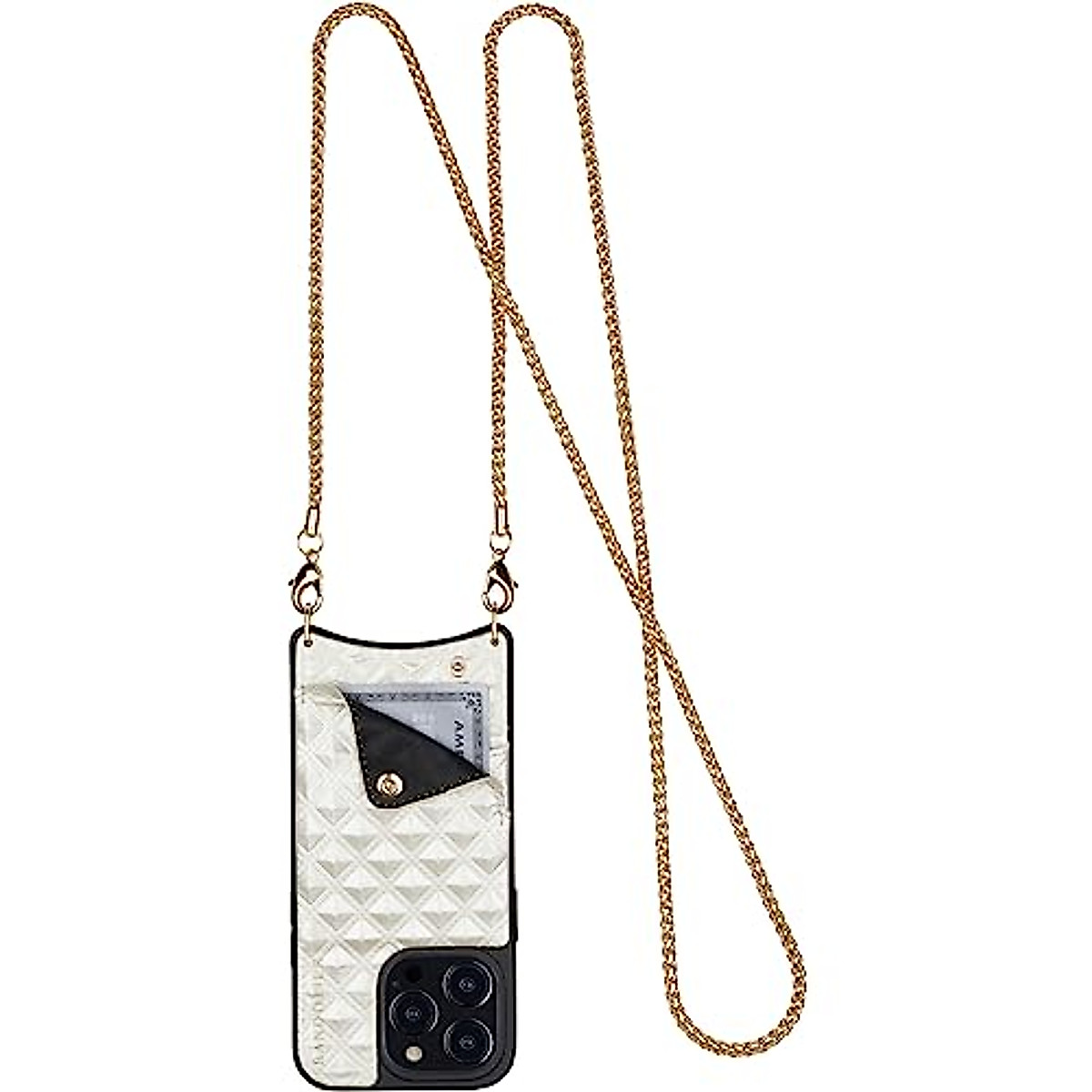 Bandolier Sheila Crossbody Phone Case and Wallet for iPhone 14 - Pyramid Studded Creme Vegan Leather with Gold Detail