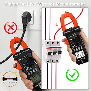 BTMETER BT-7200APP TRMS 6000 Counts Clamp Multimeter, Digital Clamp-on Ammeter for AC/DC Current Voltage Resistance Capacitor Frequency Continuity Temperature NCV Meter