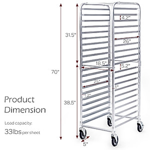 PETSITE 20 Tier Sheet Pan Rack, Commercial Aluminum Full & Half Bun Pan Bakery Rack with Brake Wheels for Restaurant Home Kitchen