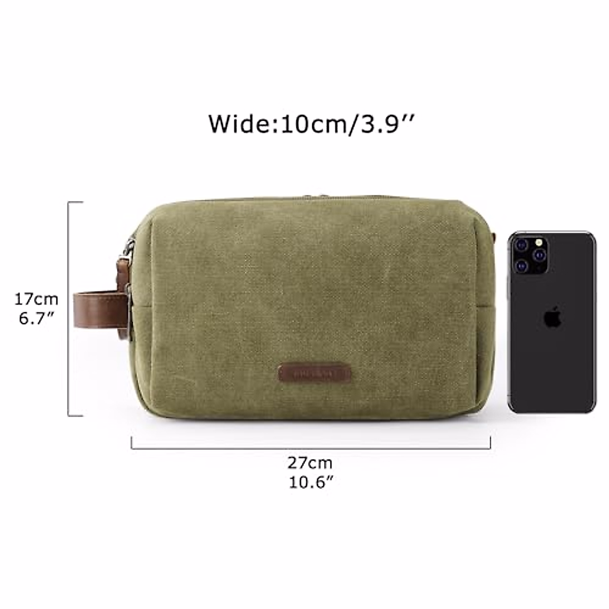 BAGSMART Toiletry Bag for Men, Canvas Travel Toiletry Organizer Dopp Kit Water-resistant Shaving Bag for Toiletries Accessories,Green-Large