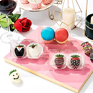 RomanticBaking 50Pack 4 1/2" x 2 1/4"x 2" Clear Chocolate Covered Strawberries Boxes for 2 Macaron Boxes for 4 Bakery Boxes Small Treat Boxes for Wedding Birthday Party