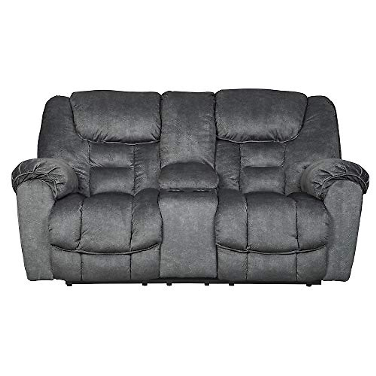 Signature Design by Ashley Capehorn Oversized Manual Pull Tab Reclining Loveseat with Center Console, Dark Gray