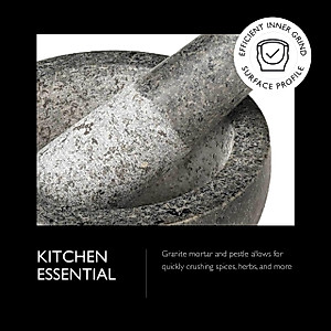 Cole & Mason 5.5-inch Granite Mortar & Pestle - Unpolished Stone Mortar & Pestle for Kitchen - Large Grinding Bowl for Herbs and Spices - Grey, 4 pounds