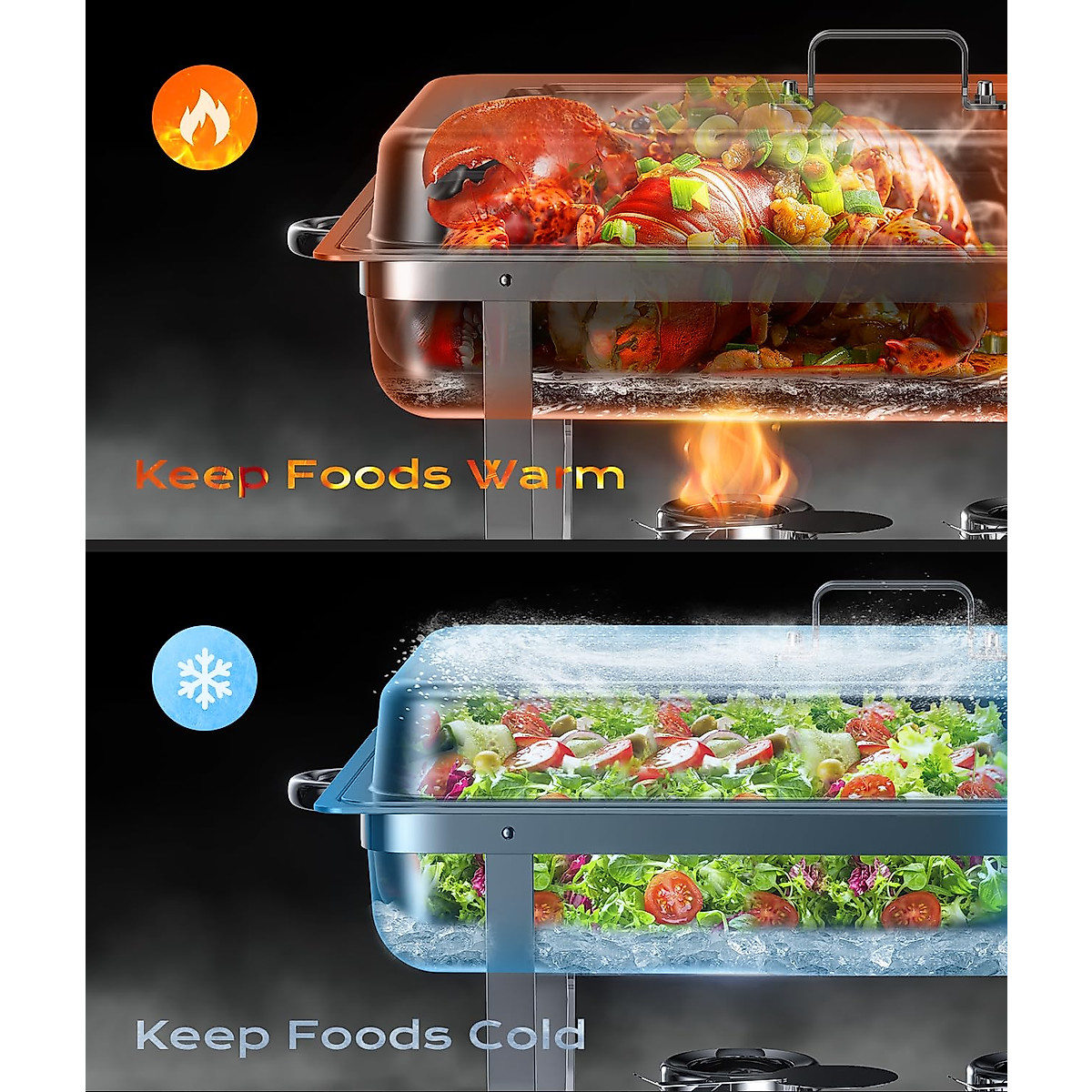 Chafing Dishes for Buffet 2 Pack, [Ultrasonic Mirror Polishing] Chafing Dish Buffet Set 9QT, [Rolled Edge Finger Protection] Buffet Servers and Warmers for Any Party, Wedding, Birthday and Hotel