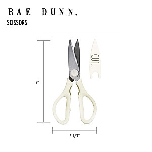 Rae Dunn Kitchen Scissors- Stainless Steel Kitchen Shears, Cooking Scissors for Cutting Meat, Chicken, Herbs and Produce with Blade Cover and Soft Grip Handles(White)