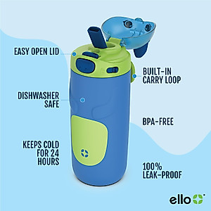 Ello Ellies 12oz Vacuum Insulated Stainless Steel Kids Water Bottle with Straw and Built-in Carrying Handle and Leak-Proof Locking Lid for School Backpack, Lunchbox and Outdoor Sports, Dog