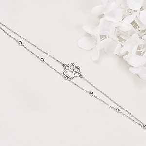 ONEFINITY Paw Print Bracelet 925 Sterling Silver Pet Dog Cat Paw Layered Bracelet Pet Jewelry Gifts for Women