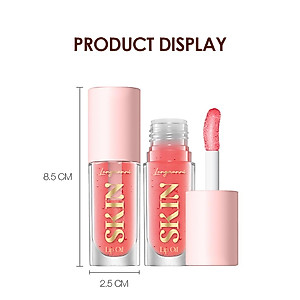 BANGFENG Big Brush Head Lip Glow Oil Plumping Tint, Tinted Lip Balm Transparent Lip Care, Moisturizing Non-sticky Fresh Shiny Texture Lip Oil - Strawberry (Pink)