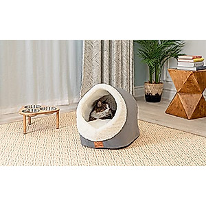 Miss Meow Cat Bed for Indoor Cats,Medium Large Cats Cave Bed,Machine Washable Slip Resistant Bottom,Ultra Soft Plush Cushion (Gray Cave)