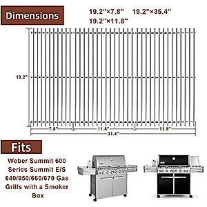 QuliMetal 304 9MM Stainless Steel Cooking Grates Replacement Parts for Weber Summit 600 Series Summit E/S 640 650 660 670 Gas Grills with a Smoker Box - Set of 3