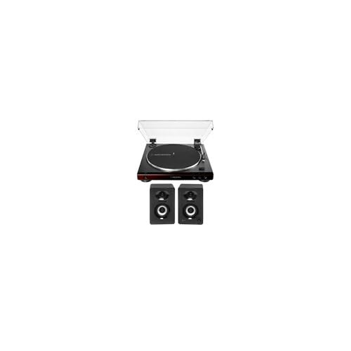 Audio-Technica AT-LP60X Fully Automatic Belt-Drive Stereo Turntable (Brown) Bundle with Bluetooth Studio Monitors - Pair (2 Items)