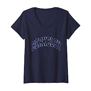 Womens Berkeley California CA Varsity Style Navy Text V-Neck T-Shirt