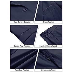 Kelyaa Women's 2 Piece Suit Notched Lapel One Button Slim Fit Business Office Work Tuxedo Blazer Pants Set Navy Blue