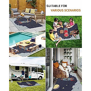 CHARMHOME Indoor Outdoor Rugs 5'x8' - Waterproof Patio Rug Camping Rug for Porch Deck Backyard Patio - Space Theme Cute Cartoon Rocket Moon and Stars Pattern Area Rug Easy Clean