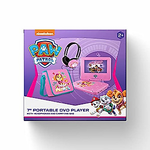 PAW Patrol 7" Portable DVD Player with Matching Headphones and Carrying Bag, Compatible with CDs, DVDs, USB and SD Card, Swivel Screen, (NKPDVD701SK)
