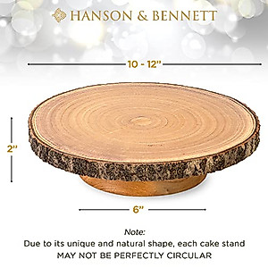 Hanson and Bennett Wooden Rustic Cake Stand - Beautiful and Natural Rustic Wedding Cake Stand - Smooth, Finished Wood Cake Stand Rustic Slab - Stunning Wood Slice Cake Stand for Wedding Reception