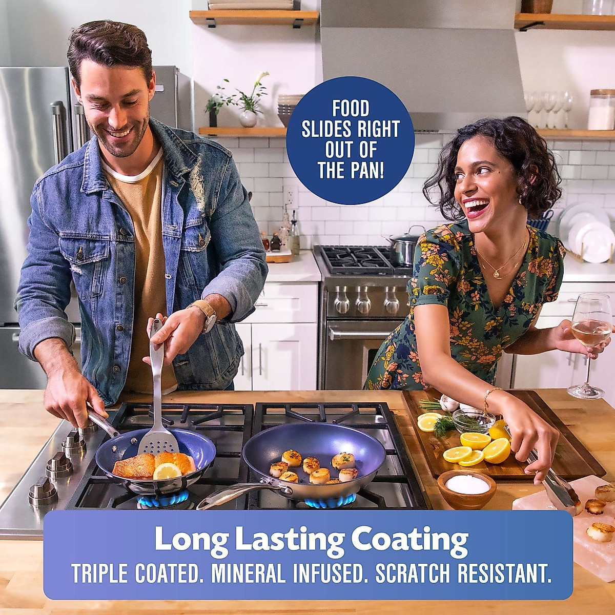 Granitestone Blue Non Stick Frying Pan, 10” Stainless Steel Pan for Cooking, Induction Frying Pan Nonstick, Egg Pan, Easy Cleanup, Stay Cool Handle, Ultra Durable, Oven Dishwasher Safe 100% Toxin Free