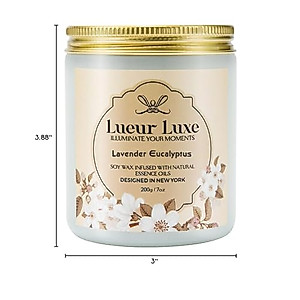LUEUR LUXE Lavender Eucalyptus Scented Soy Wax Candle - 7oz | Aromatherapy Infused with Natural Essential Oils | Relaxing Home Fragrance