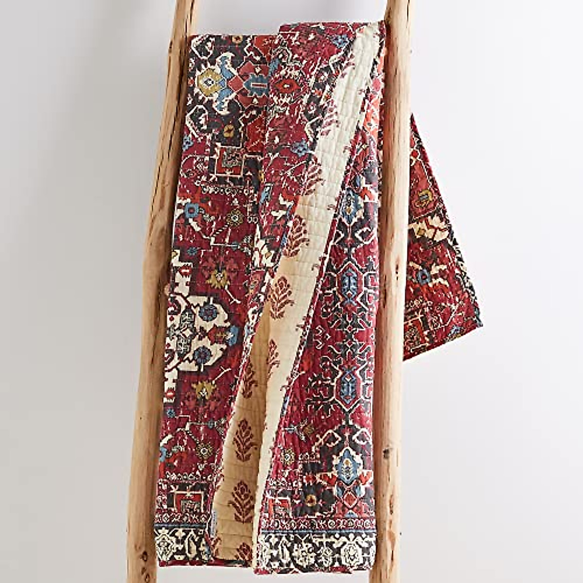 Levtex Home - Khotan Red - Throw - Bordered Medallion - Burgundy Red Cream Blue Green - Throw 50x60in. - Cotton/Cotton