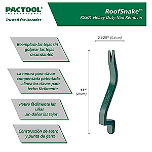 PacTool RS501 Roof Snake Tool - Shingle Pry Bar - Heavy Duty Nail Remover Tool - Roof Shingle Remover - Professional Roofing Tools