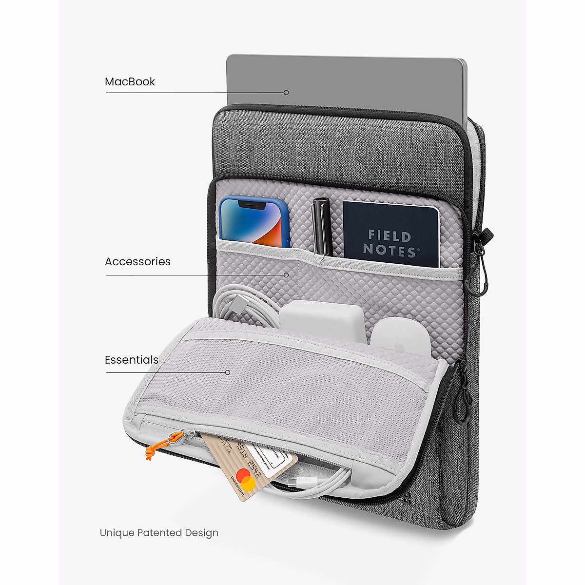 tomtoc 360 Protective Laptop Sleeve Designed for 16-inch New MacBook Pro M4/M3/M2/M1 Pro/Max 2024-2019, Water-Resistant Well-Organized Accessory Sleeve Case with Handle