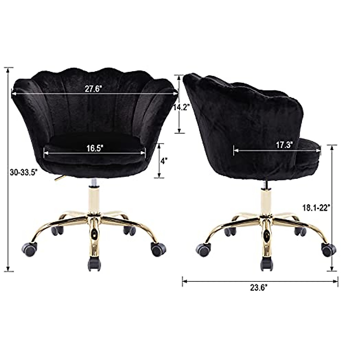 Kmax Office Desk Chair, Fur Makeup Arm Chair Gold Base, Black