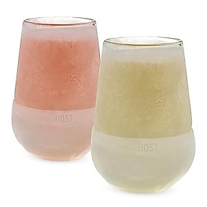 Host Freeze Cooling Glasses, Freezer Gel Stemless Wine Glasses for Red & White Wine, Insulated Glass with Silicone Band, Set of 2, 8.5 oz