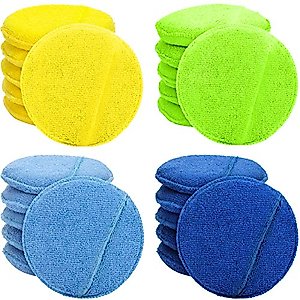 20 Pieces 5 Inch Cars Microfiber Wax Foam Applicator Pads with Finger Pocket, Wax Polishing Pad Applicator Cleaning Pads Microfiber Round Foam Sponge for Car Hand Polish, Yellow Green Blue Dark Blue