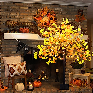 Ruidazon 4 FT Prelit Fall Lighted Ginkgo Tree with 140 LEDs Timer Fall Tree with Lights & 8 Flashing Modes Autumn Decoration for Home Wedding Indoor Outdoor Thanksgiving Halloween Christmas Decor