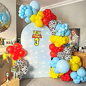 Toy Inspired Story Balloons, 12 Inch Red Blue Yellow Balloons With Cow Print Sky Blue Cloud Balloons For Kids Boys Girls Inspired Story Party Themed Party Decor Decorations
