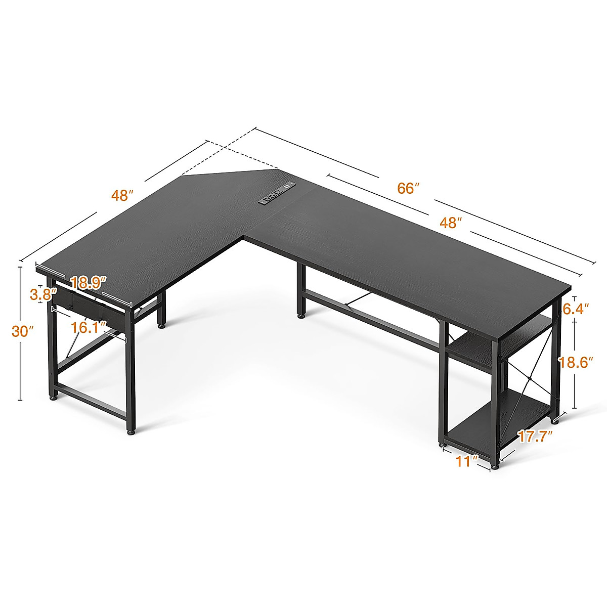 Coleshome L Shaped Computer Desk 66" with Power Outlet & Storage Shelves, Corner Sturdy Writing Desk Workstation, Modern Wooden Office Gaming Desk, Wood & Metal, Black