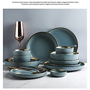 GagalU Porcelain Dinnerware Set24,32,41PCS Ceramic Dinnerware Set Nordic Dark Green Tableware Creative European Ceramic Tableware with Bowl Plate Service for 6,810