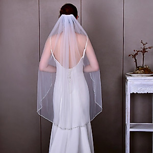 HONGMEI Wedding Veil for Brides 1 Tier Crystal Beaded Fingertip Length Bridal Veil with Comb